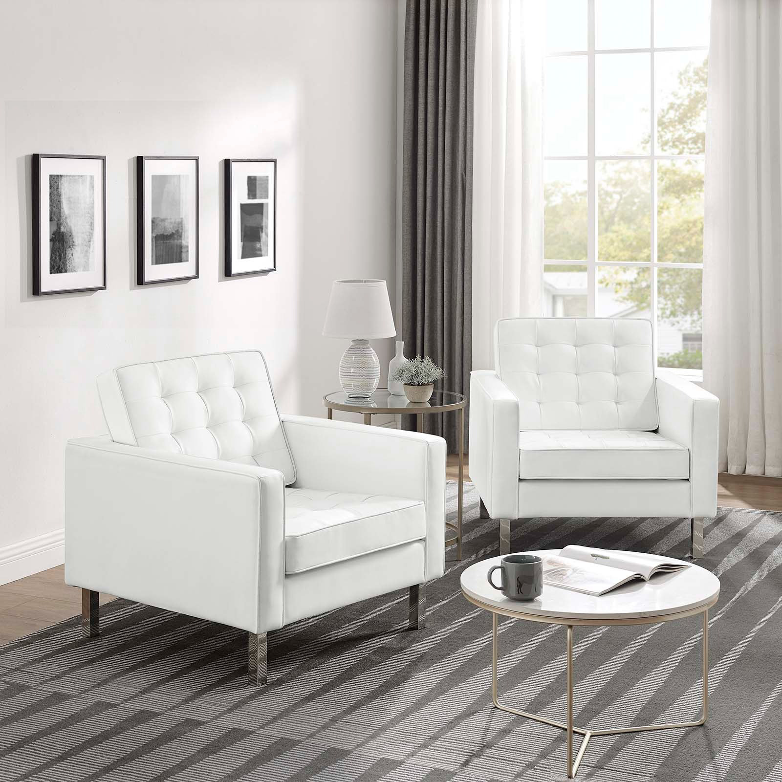 Etta Avenue Loft Tufted Vegan Leather Armchairs Reviews Wayfair